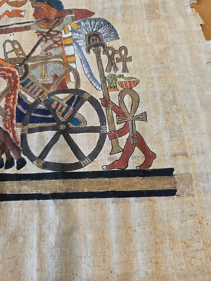 Vintage Egyptian Painting on Papyrus Pharaoh Ramses II Hunting Chariot ...