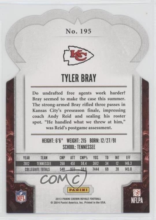 2013 Panini Crown Royale Retail Platinum Holo Die-Cut /5 Tyler Bray ...