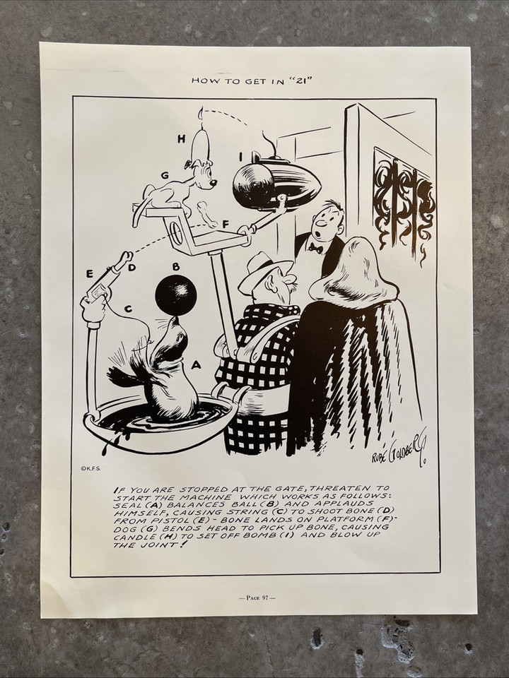 Vintage 1950 Illustration Rube Goldberg How To Get Into Club 21 Machine ...