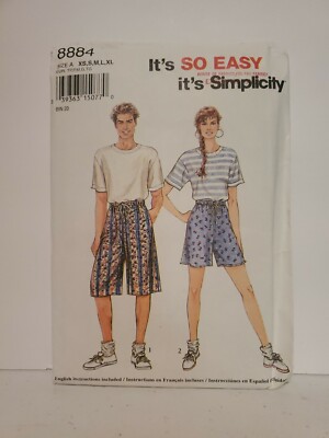 Simplicity Easy Sewing Pattern 8884 Xs-Xl Misses Mens Teen Shorts Top ...