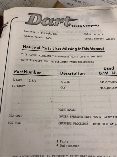 ROCK TRUCK D600 Service MANUAL CENTRAL OHIO COAL UNIT RIG BIG DART | eBay