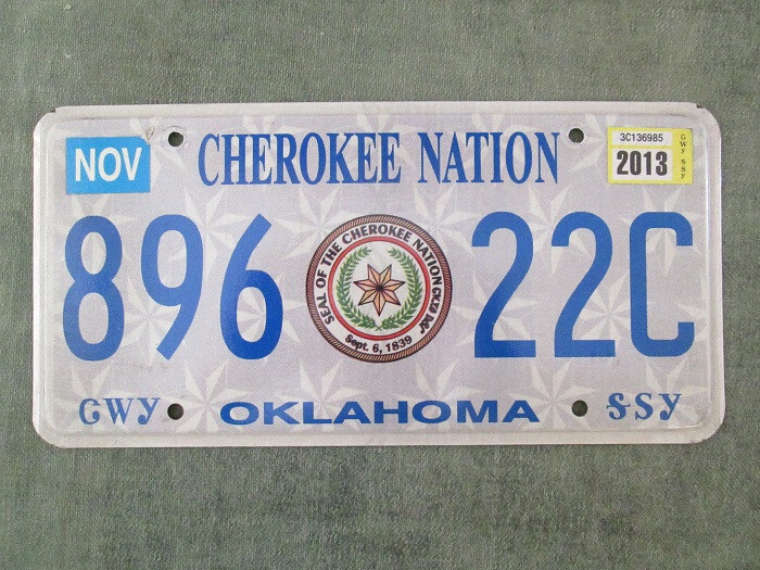 2013 Cherokee Nation License Plate # 896 22C Native Oklahoma Indian ...