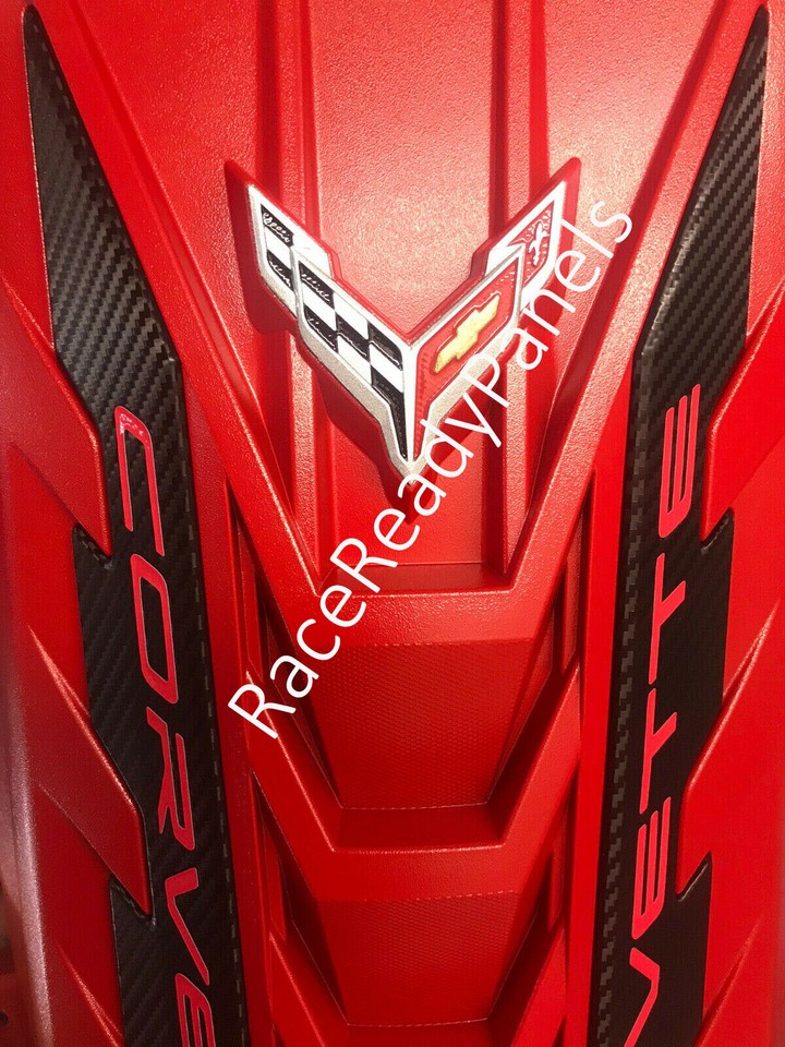 2020/24 CORVETTE C8 ENGINE COVER TORCH RED SILVER EMBLEM NEW O.E.M ...