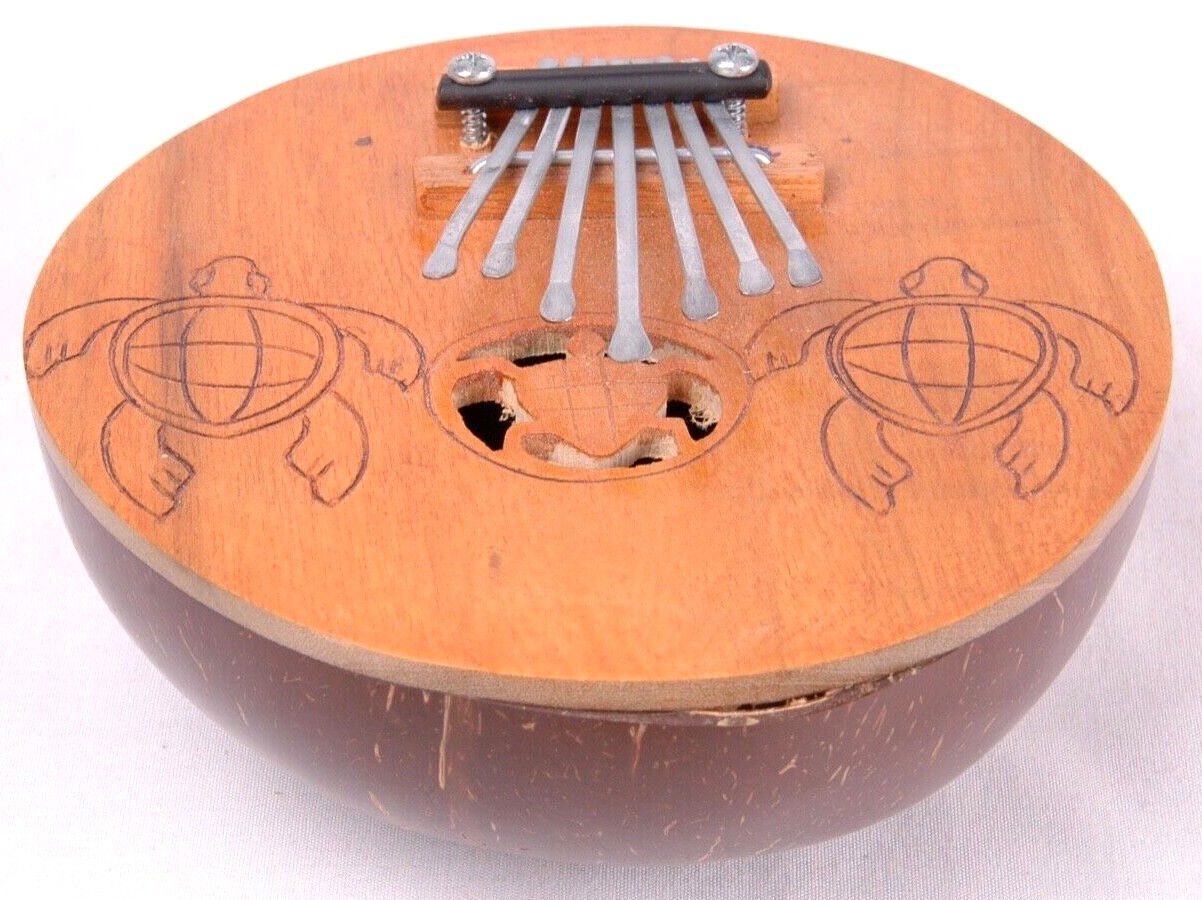 Handmade 7 Key-Wooden Kalimba Mbira Thumb Piano-Woodburned Turtles-Bowl ...