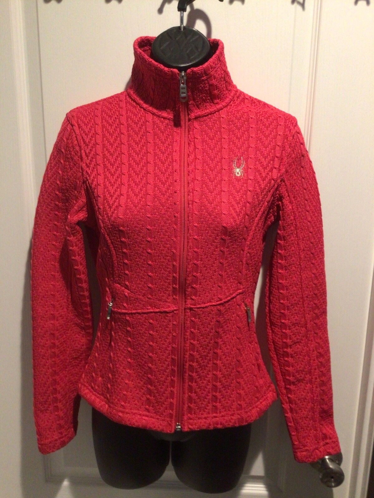 Women's "Spyder" Pink Major Cable Zip-Up Sweater - Si… - Gem