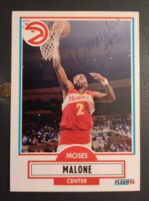 Autographed 1990-91 Fleer Basketball Card #3 MOSES MALONE Atlanta Hawks ...