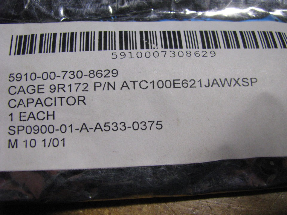 ATC CAPACITOR # ATC100E621JAWXSP NSN: 5910-00-730-8629 | eBay
