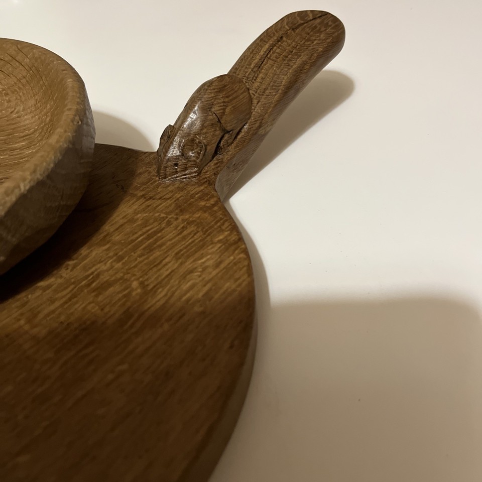 MOUSEMAN OAK CARVED CHEESE BOARD, NUT BOWL & NAPKIN RINGS MOUSE ...