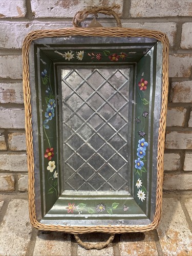Tracy Porter Handled Hand Painted Flower Metal And Wicker Tray ...