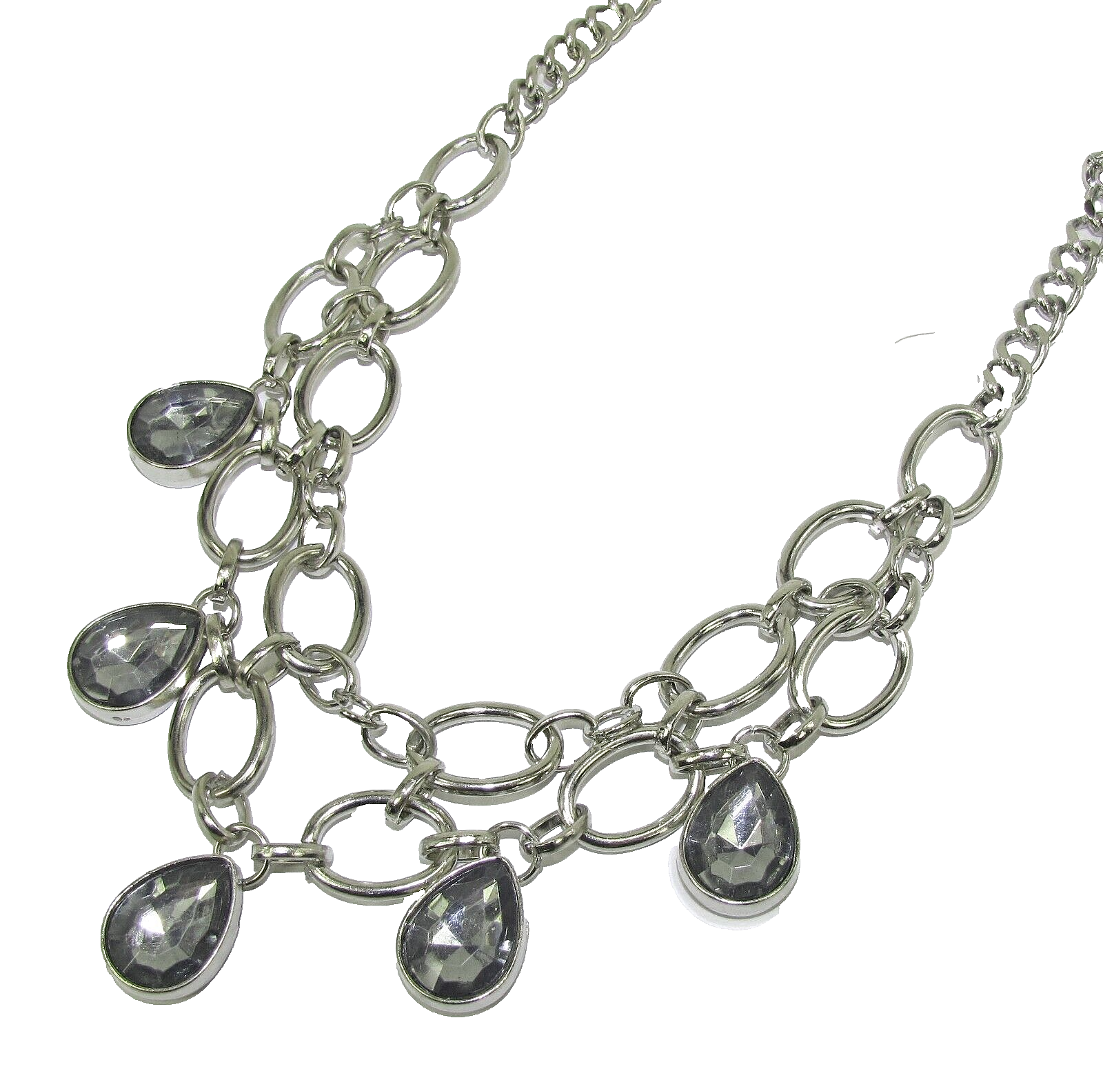 Multi row silver link statement necklace with gray color crystal ...