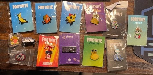 lot of 13 Fortnite employee pins pin battle bus creative rare exclusive ...