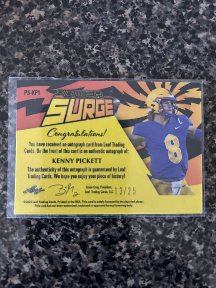 2022 Kenny Pickett Pro Set Power Surge Autograph 13/25 Pink | eBay