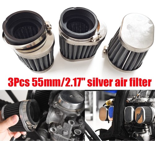 3x Motorcycle Air Filter 55mm Fit Motocross Carburetor Cleaner For Atv ...