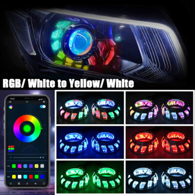 RGB LED Angel Eye Turn Signal Headlight Shrouds Bi xenon&LED Projector ...