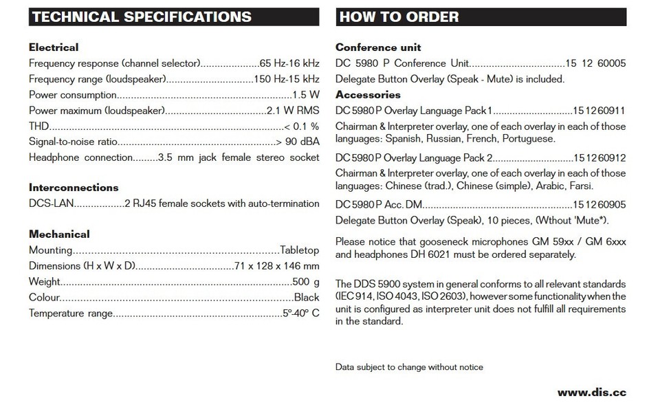 DIS Danish Interpretation Systems DC 5980P Conference Unit w/ 18 ...