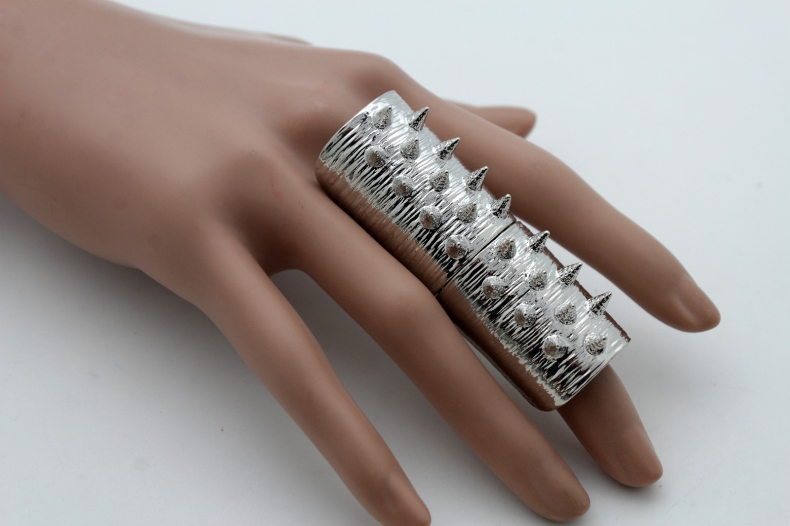 Women Silver Metal Long Spikes Ring Fashion Jewelry One Size Band Rock ...