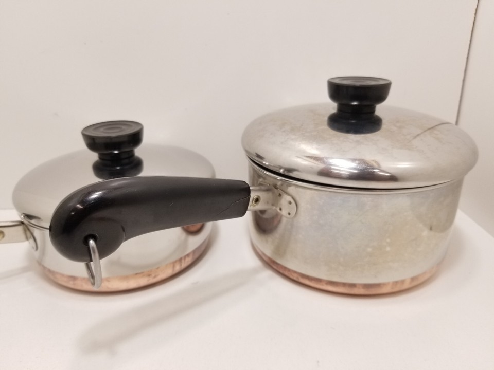 Two 1801 Revere Ware Copper Bottom Pots with Lids - 1 1/2 Qt and 3/4 Qt ...