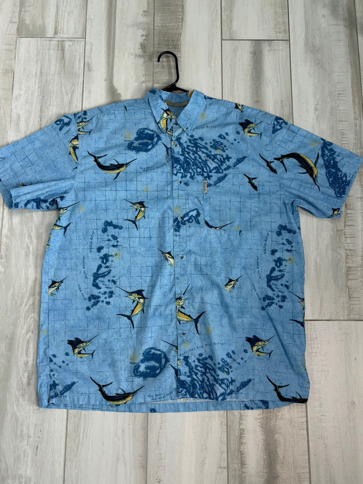 Columbia River Lodge Button Down Short Sleeve Blue Marlin Key West Men ...