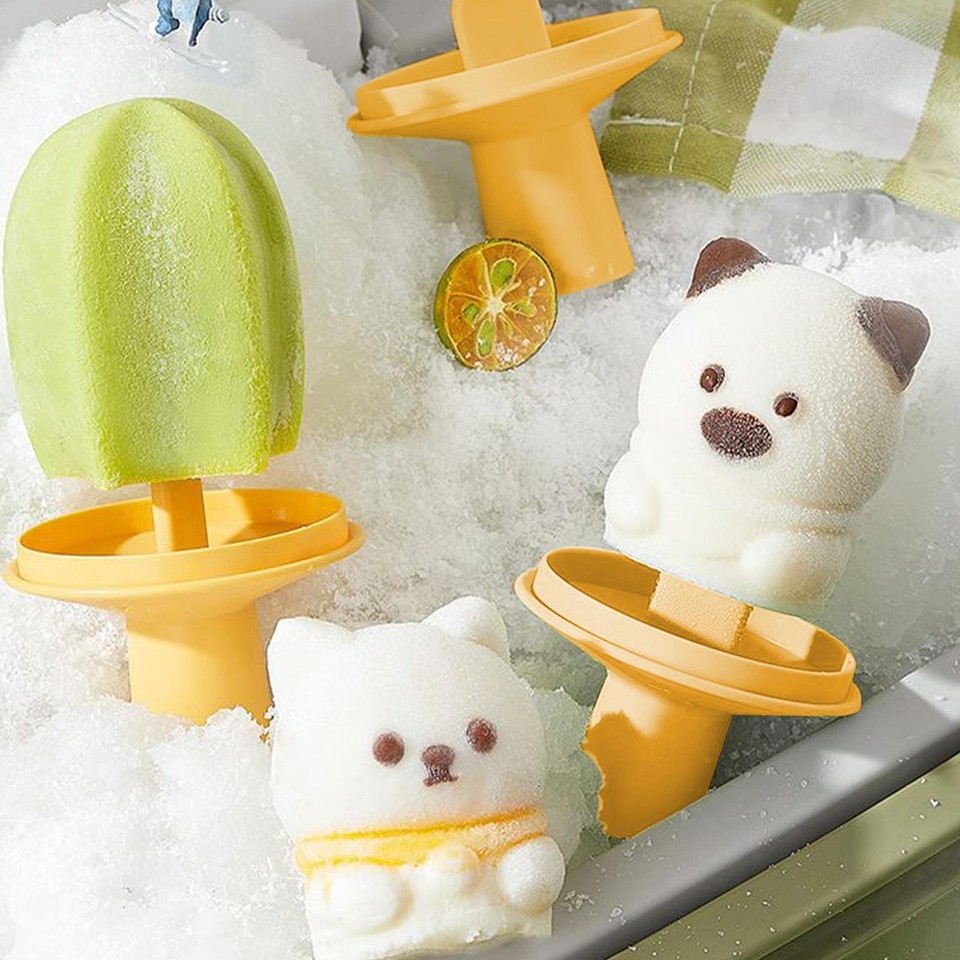 Ice Pop Mold 3-cavity Silicone Leak-proof Cute Animal Shape Ice Pop ...