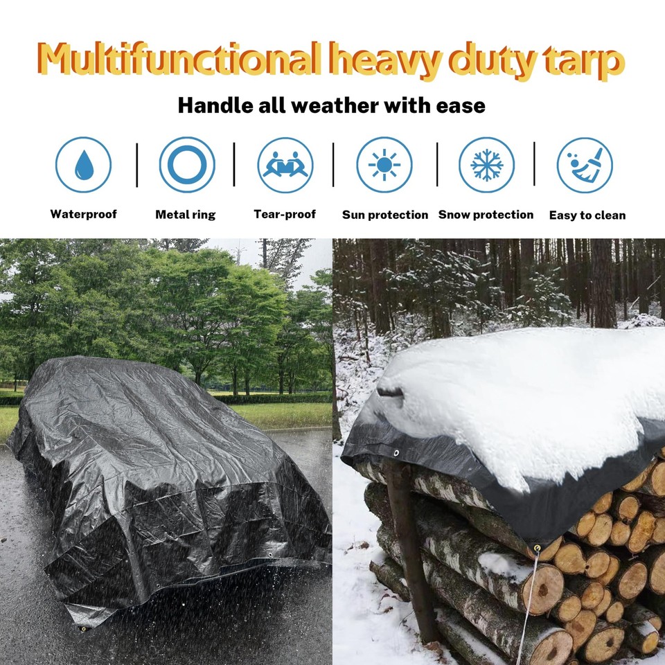 TARPAL Waterproof 4x10 ft Heavy Duty Tarp Black 14mil Polyethylene ...