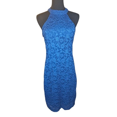 Moda International Medium Blue Lace Halter Mini Dress | eBay