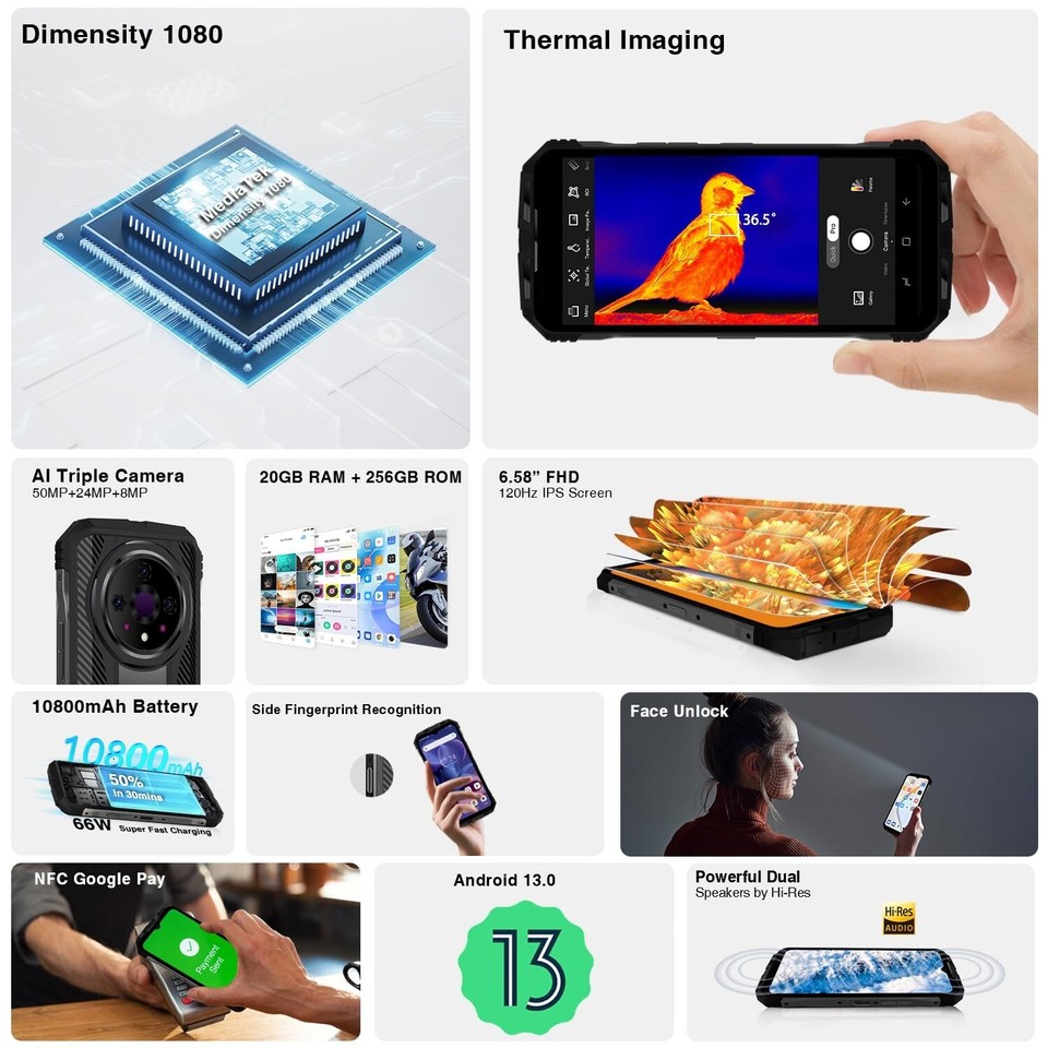 DOOGEE V31GT 5G Thermal Imaging Rugged Phone 20GB+256GB Android 13 ...