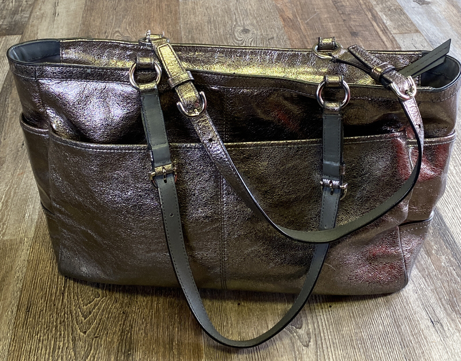 COACH Metallic Bronze Pebble Leather Shoulder Bag Tot… - Gem