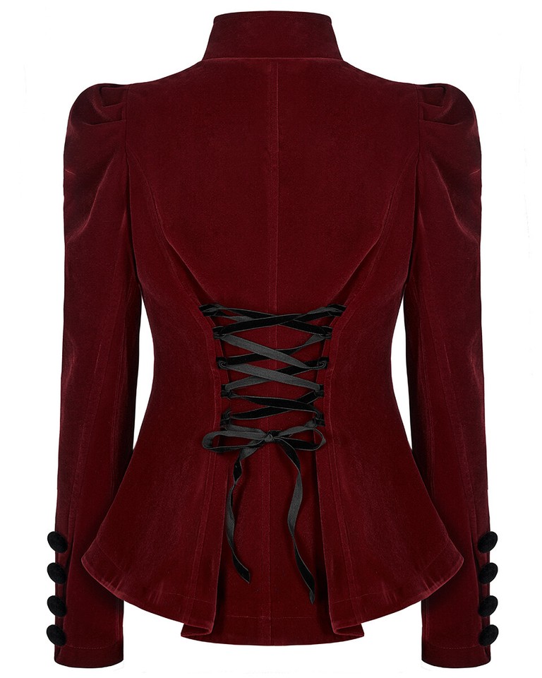 Punk Rave Womens Gothic Riding Jacket Red Velvet Black Lace Steampunk ...