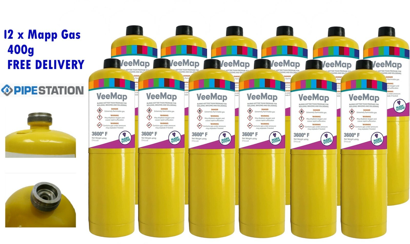 SALE! 12x Yellow MAPP MAP+ Pro Gas Cylinder 400g Disposable Bottle 24hr ...