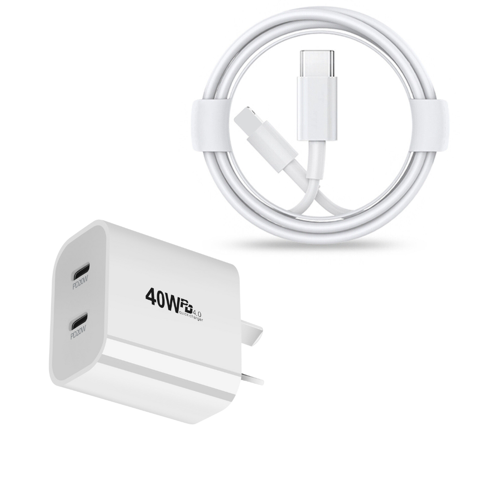 USB C 40W PD Fast Charger Adapter Type C Cable For iPhone 16 15 14 13 ...