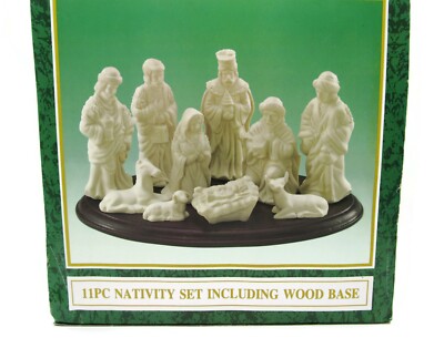 Vintage World Bazaar Ivory Jade Collection 11 Pc Nativity Set Wood Base ...