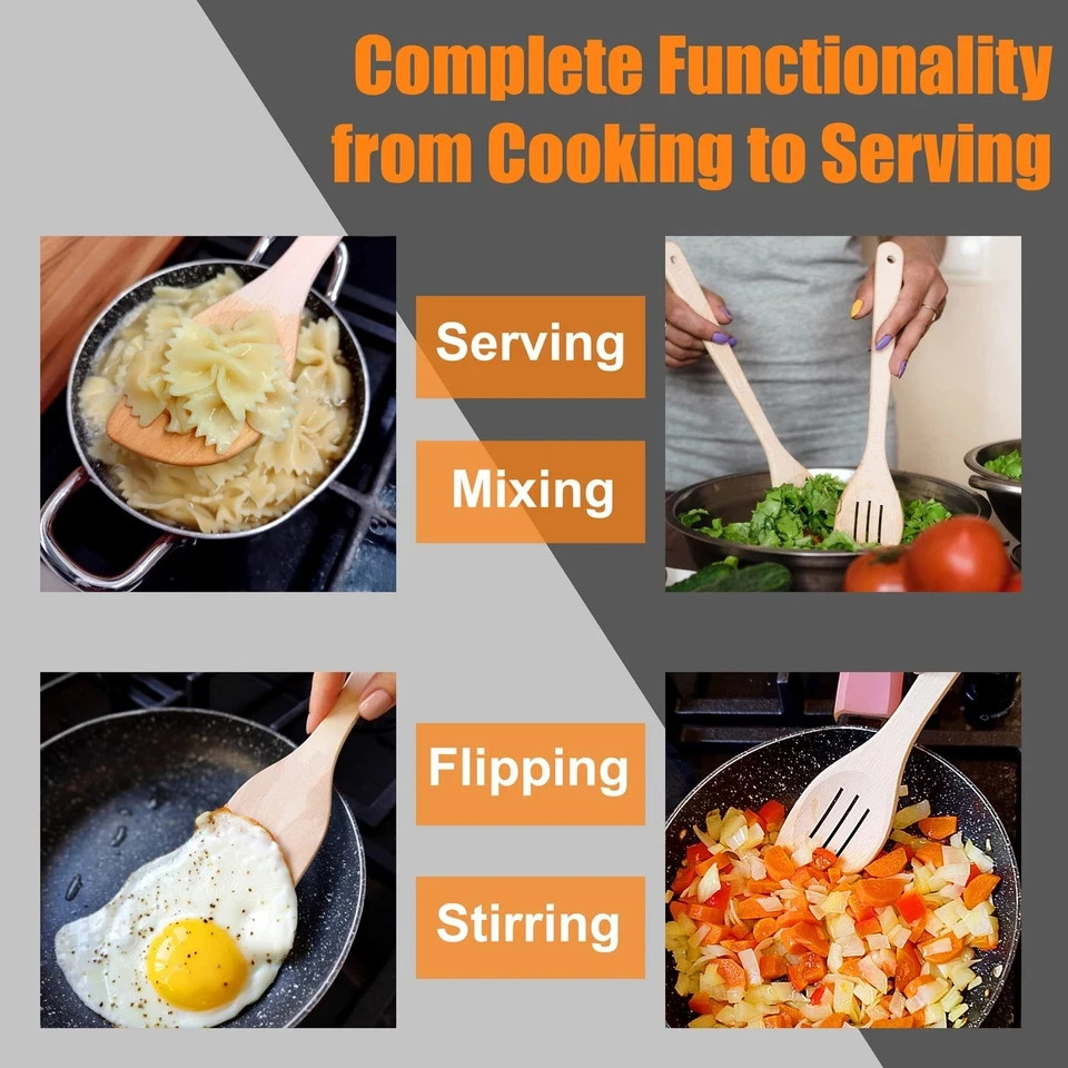 Healthy Wooden Spoons For Cooking Set Of 6. Safe And Reliable Cooking ...