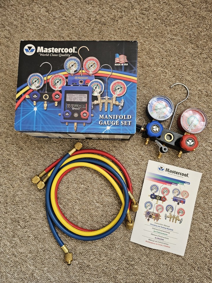 Mastercool Two-Way Refrigerant Manifold Gauge Set with 3x150cm Ball ...