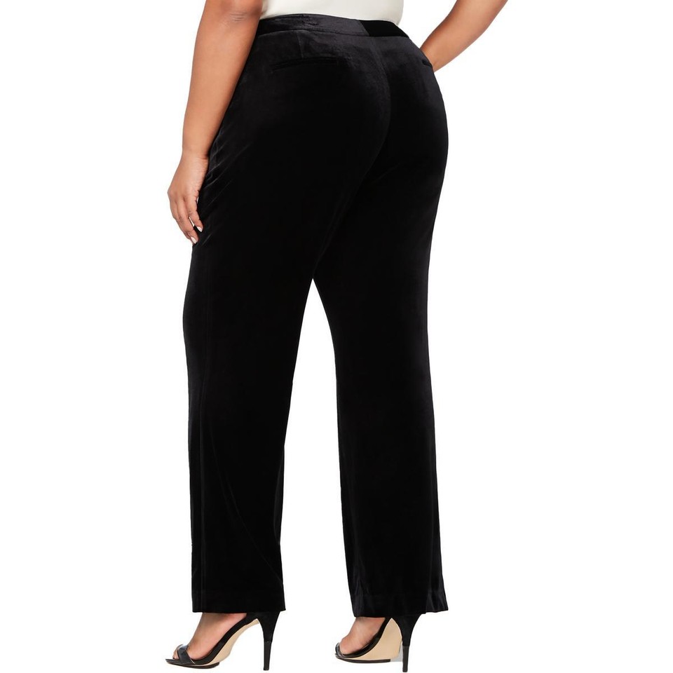 Calvin Klein Womens Black Velvet Pocket Fitted Wide Leg Pants Plus 24W ...
