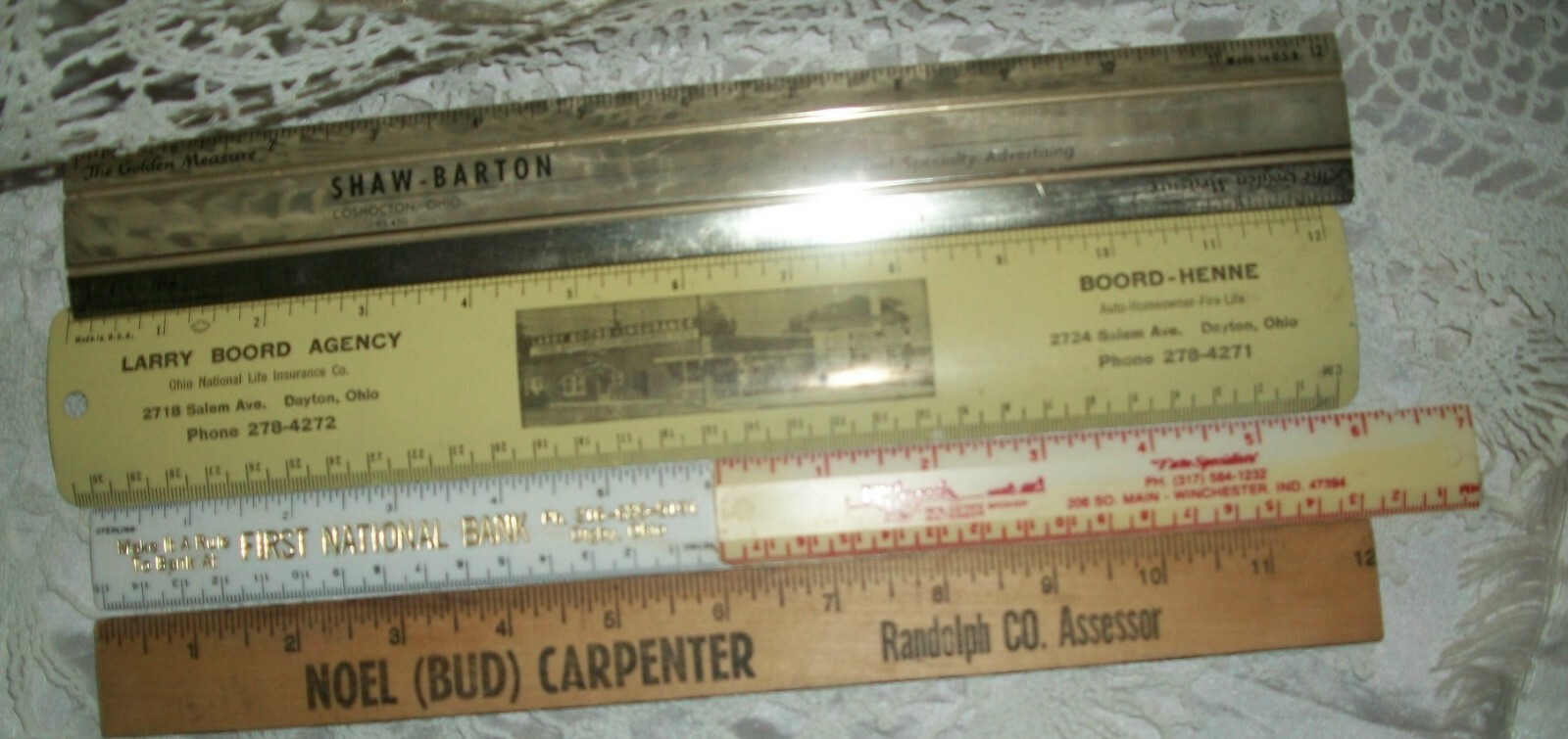 VINTAGE LOT OF 5 RULERS METAL PLASTIC WOOD COSHOCTON DAYTON DIGBY OHIO ...
