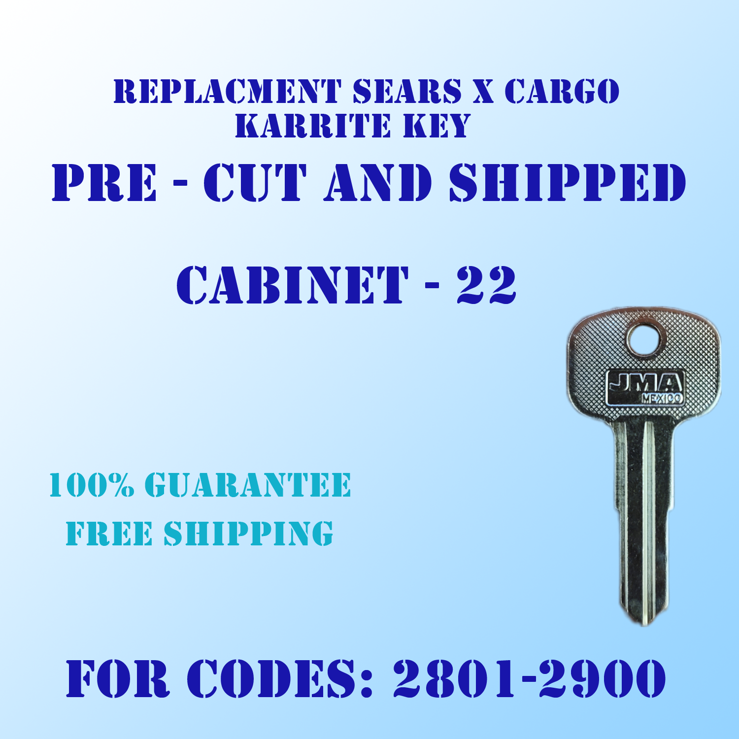 2801-2900. Replacment key for Karrite, Sears X-Cargo locks. Cut to your ...