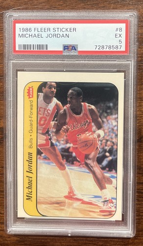 1986-87 FLEER BASKETBALL STICKERS #8 MICHAEL JORDAN RC ROOKIE PSA 5 EX ...