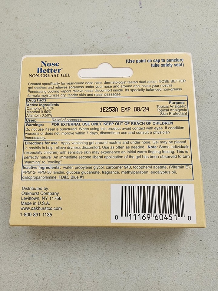 Nose Better Non Greasy Aromatic Relief Nasal Gel 0.46 Oz 11169604510| eBay