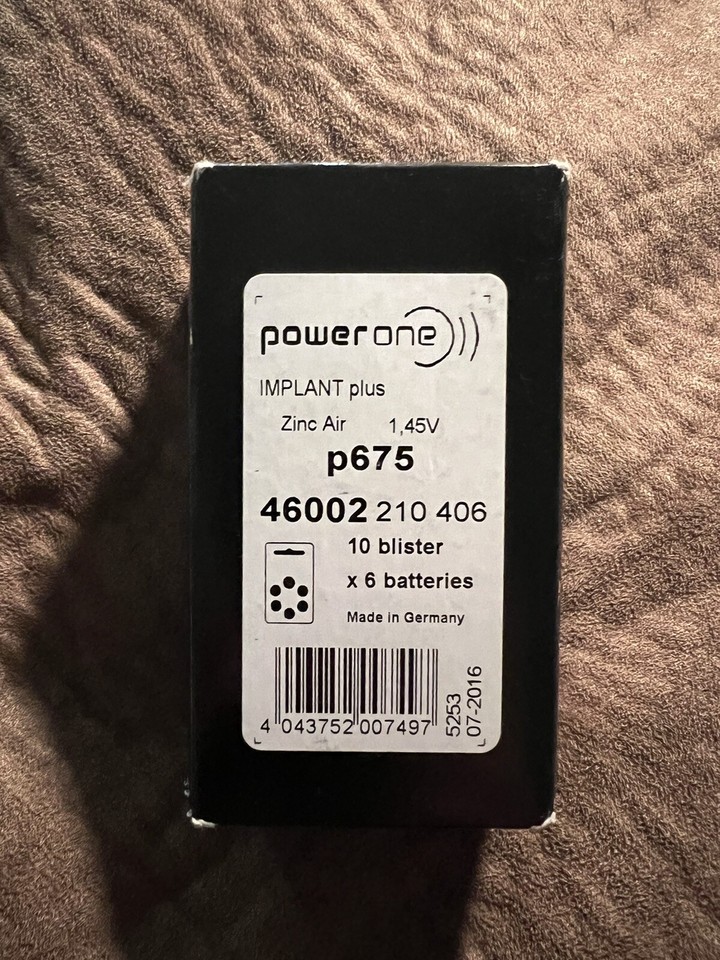 60X Power One P675 Size Implant Plus batteries Cochlear Hearing aid ...