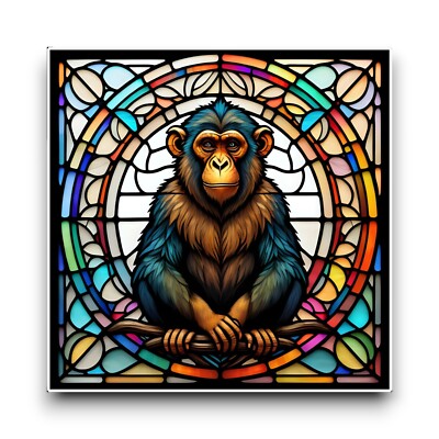 Cute Monkey Animal Square Stained Glass Window Opaque Vinyl Sticker ...