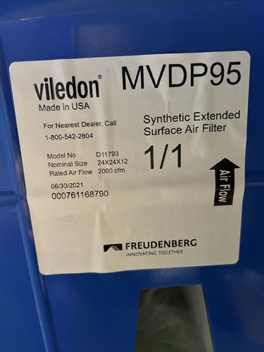 Viledon MVDP95 Synthetic Extended Surface Air Filter - 24x24x12 D11793 ...