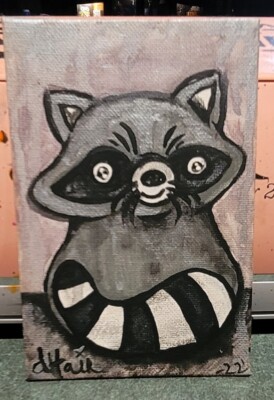 Racoon, Mini Canvas, Cute, Cartoon, Art, Painting, Animals, Adorable | eBay