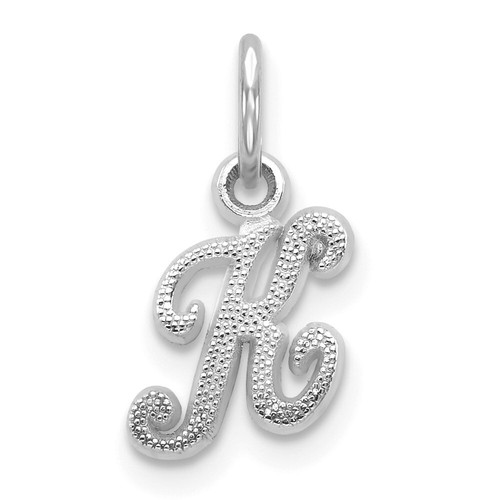 14KW White Gold Casted Script Letter K Initial Charm Bracelet Necklace ...