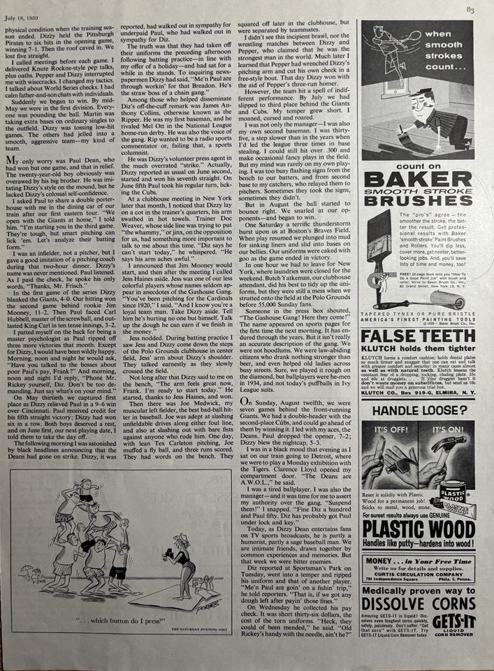 1952 The Gashouse Gang And I Baseball Cardinals Dean VTG Magazine Full ...