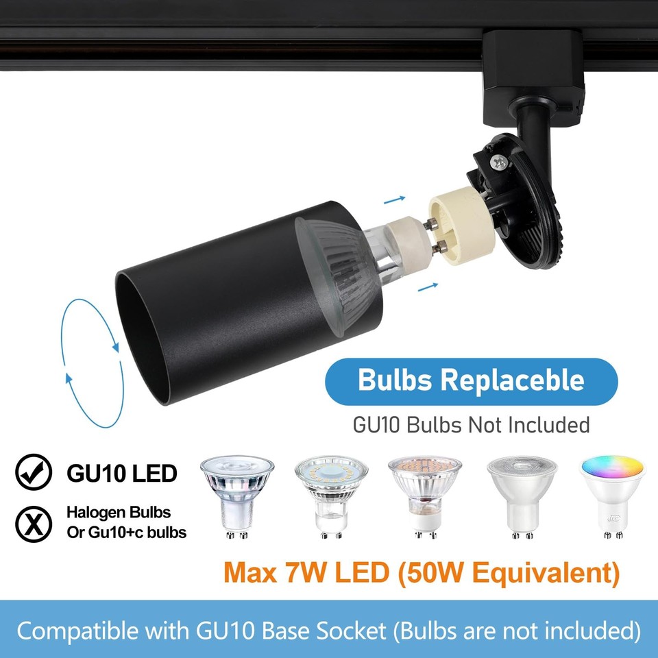 Plug in Track Lighting with Power Cord, 4-Light GU10 Track Lighting Kit ...