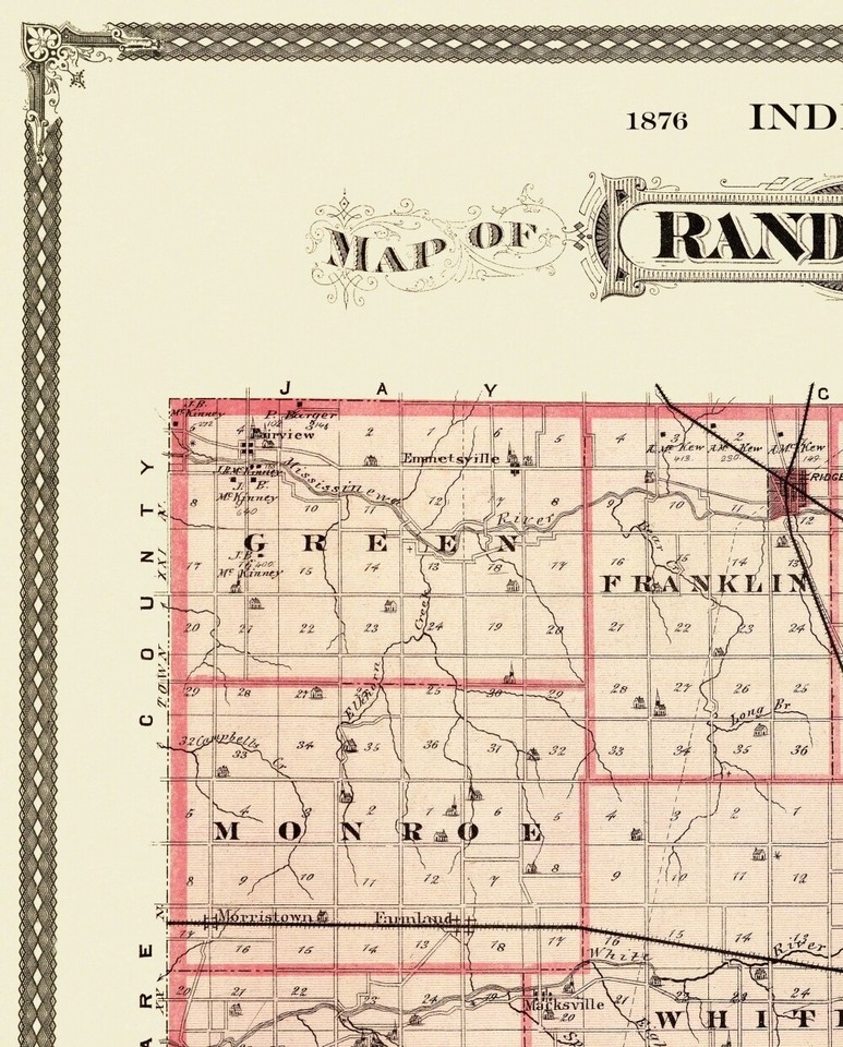 Historic County Map - Randolph County Indiana - Andreas 1876 - 23 x 28. ...