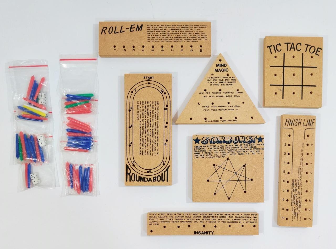 Vintage Set of 6 WOODEN PEG Bar GAMES Includes Boards Pegs & Dice | eBay