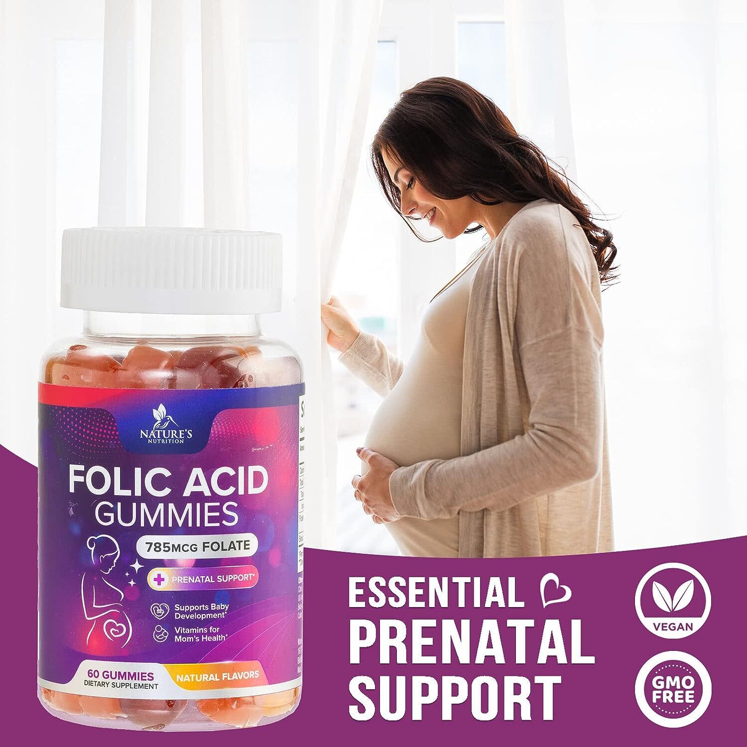 Folic Acid Gummies 400mcg Highest Potency Prenatal Folic Acid Gummy ...