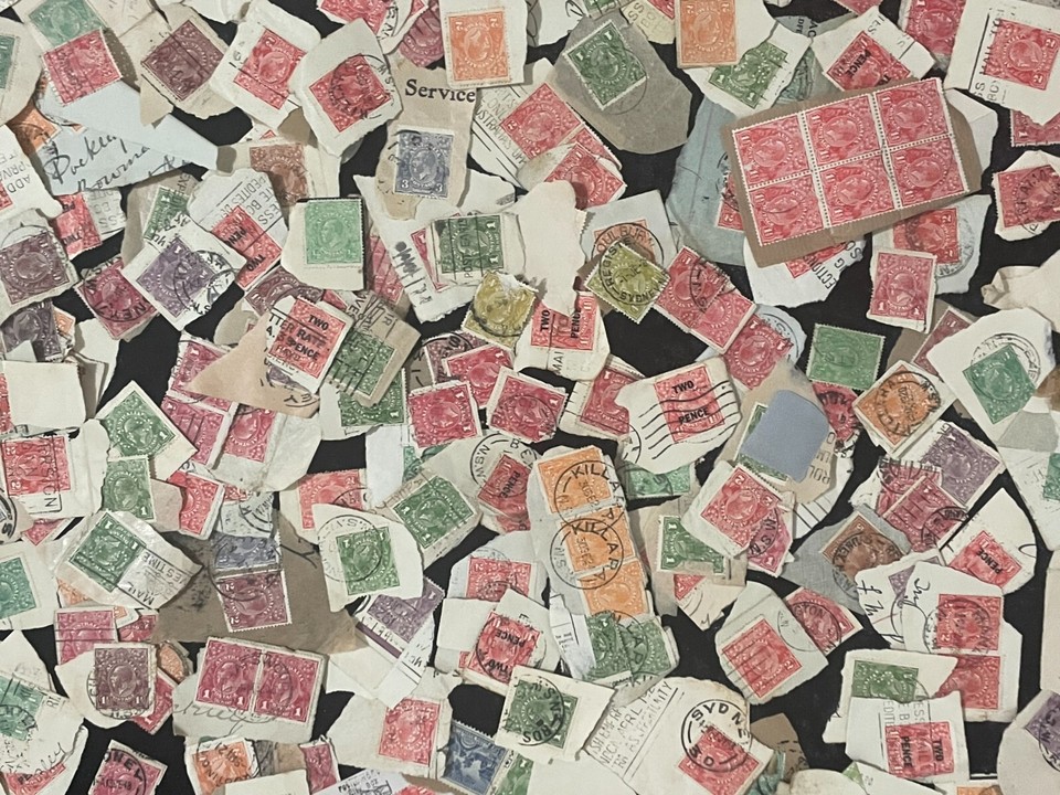 AUSTRALIA KGV STAMPS BULK ON PAPERS UNKNOWN WATER MARK UNSORTED RARE ...