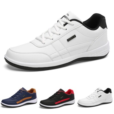 Mens Leather Trainers Casual Sports Gym Athletic Sneakers Running Shoes ...